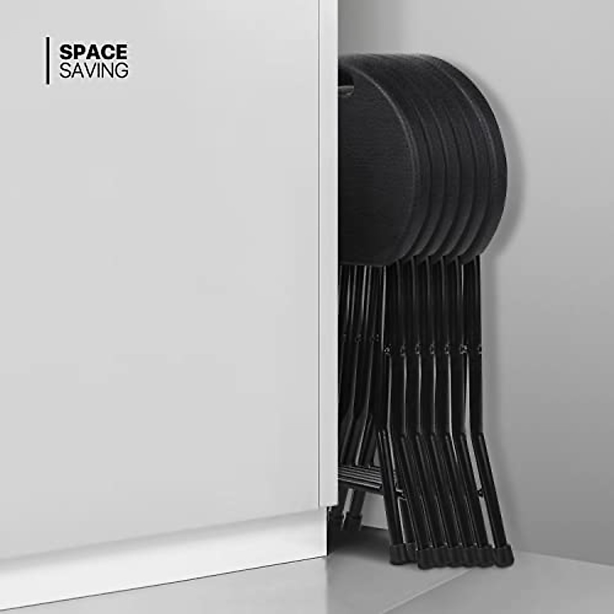 MoNiBloom Set of 6 Portable Folding Stools 18 Inch Lightweight Round Chairs with Handle for Home Garden Dorm or RV, 230 lbs Capacity, Black