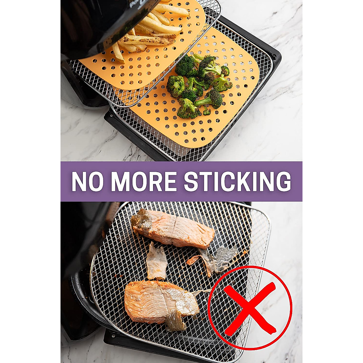 Air Fryer Silicone Liners, Non-Stick, Easy Clean, Reusable Air Fryer Liner Mats Accessories 8.5” SQUARE (2-Pack) “FUZZY PEACH” Fits most air fryer models