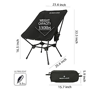 ROCK CLOUD 2 Pack Portable Compact Camping Chair Ultralight Folding Chairs Outdoor Lrage-Size for Camp Hiking Backpacking Lawn Beach Sports, Two-Heights Adjustable (Black-Large)