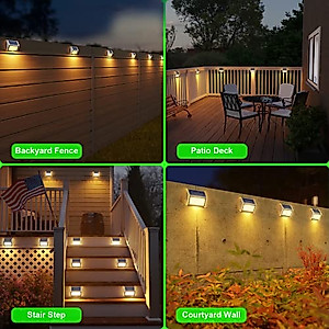 Solar Fence Lights - Solar Lights Outdoor Waterproof, Solar Powered Outdoor Lights Deck Lights for Outside Garden Backyard Patio Yard Wall Stair Step Railing Post 3LED Lighting, Warm Light, 6 Pack