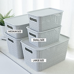 MBKO Plastic Storage Basket - Kitchen Office Pantry Organizer Bins (Large-4PK, White)