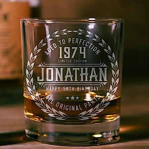 50th Birthday Gifts for Men - Personalized Whiskey Glass - Old Fashioned Funny Novelty 50 Year Old Man Gift Ideas - 50th Decorations for Dad, Husband, Friend - 50th Birthday Present for Him 1974 Gift