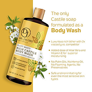 DR.JACOBS NATURALS Dr. Jacobs Naturals Pure Castile Liquid Soap - Natural Face and Body Wash, Almond Honey 32 oz.