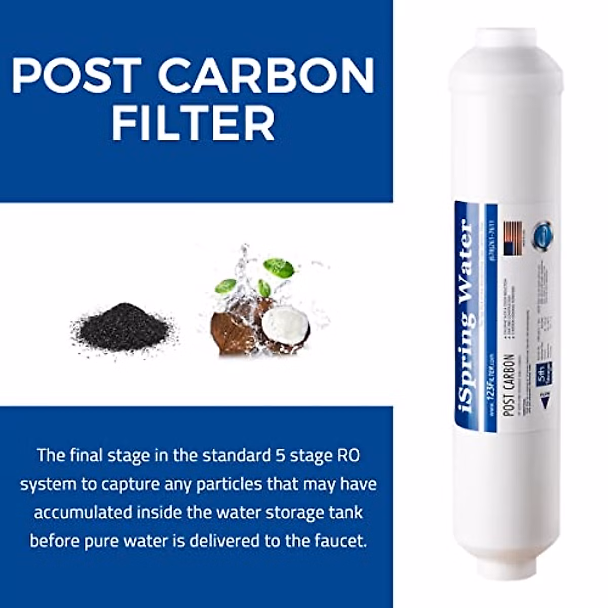 iSpring FT15US Premium Inline Activated Post Carbon Replacement Water Filter Cartridge with Quick Connect for Under Sink Reverse Osmosis RO System, Made in USA, 1 Count (Pack of 1)