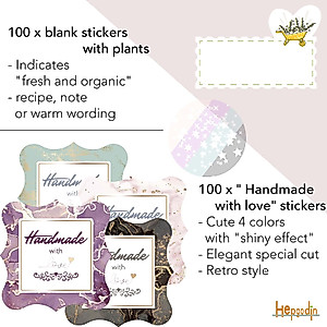 Handmade Soap Packaging Set | 200 Handmade with Love Stickers with Elegant Cut Labels | 100 Translucent Paper Bags | Wrapping Paper for Homemade Goods , Small Business Supplies Canning Crafts Supplies