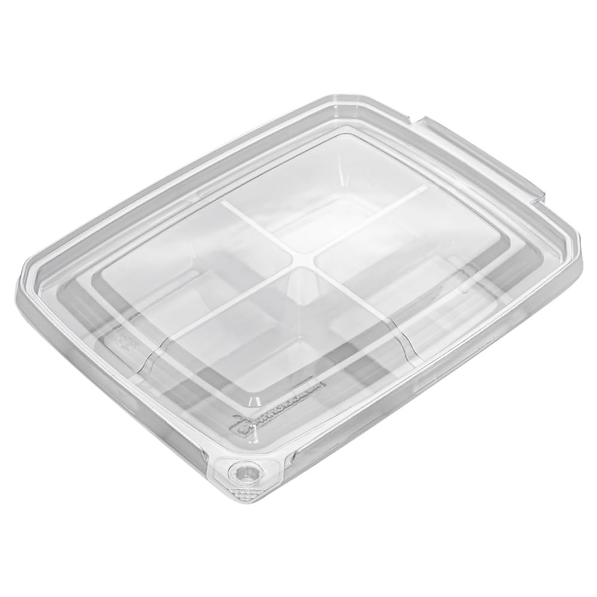 Tamper Tek 13 Ounce Rectangle Take Out Containers, 100 Durable Carryout Containers - Tamper-Evident, Freezable, Clear Plastic To-Go Containers, 4 Compartments, With Hinged Lids - Restaurantware