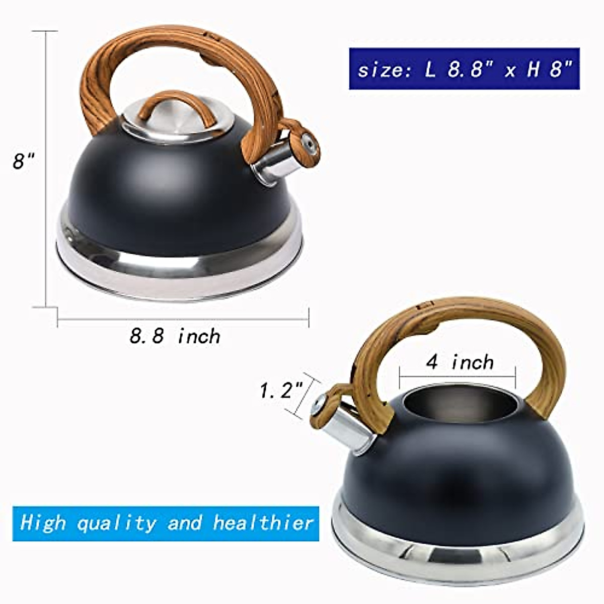 Starbbq 3.2 Quart Whistling Tea kettle for Stove Top, Stainless Steel Teapot for Stove Top with Handle and One-Touch Open and Close Button