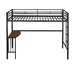 HomJoones Twin Size Loft Bed with Desk,Twin Metal Bunk Bed with Desk, Ladder and Guardrails,Loft Bed for Bedroom,Space-Saving Design,No Box Spring Needed,Twin (Black)