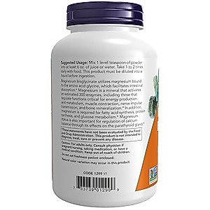 NOW Foods Supplements, Magnesium Bisglycinate Powder, Enzyme Function*, Nervous System Support*, 8-Ounce