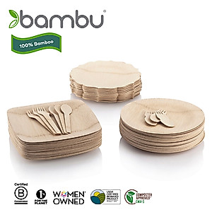 Bambu Pack of 25-9 Inch Disposable Bamboo Plates Fancy, Biodegradable Eco Friendly Products, Bamboo Disposable Plates for Party, Weddings, and Events, Great For Any Occasion, Compostable Plates