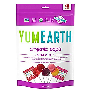YumEarth Organic Fruit Flavored Vitamin C Pops Variety Pack, 40 Lollipops, Allergy Friendly, Gluten Free, Non-GMO, Vegan, No Artificial Flavors or Dyes