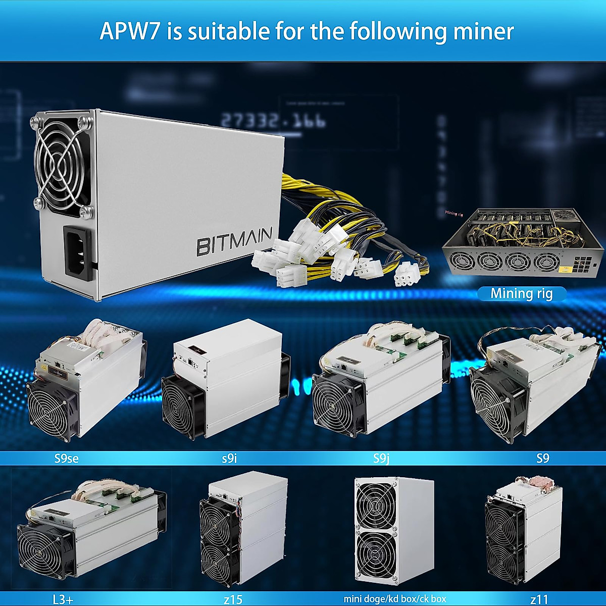 LUCBIT CRYPTO Antminer Apw7 1800W Asic Miner Power Supply 110V 220V 6-pin Connector Mining PSU for Antminer Bitmain Bitcoin Miner