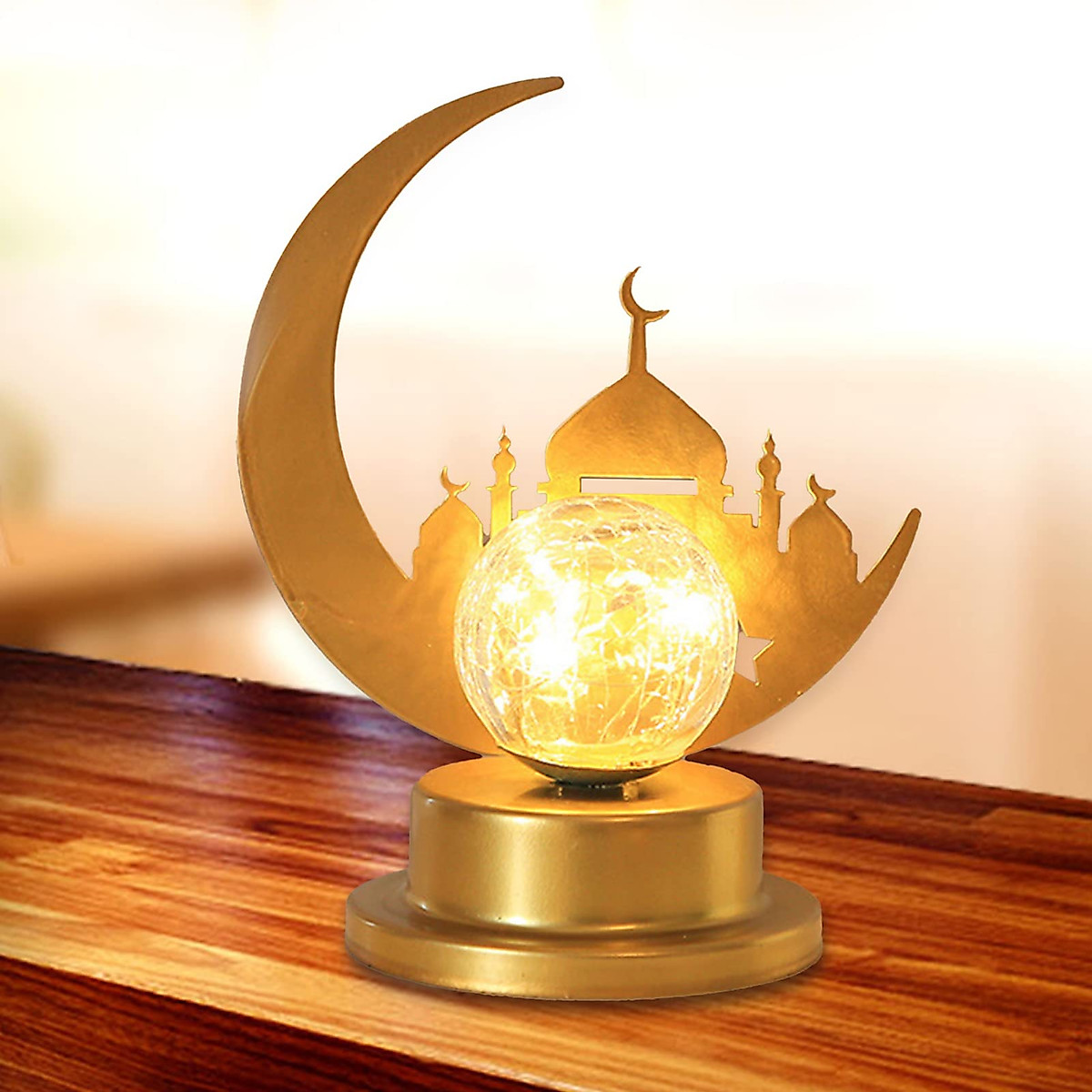 UPQRSG LED Desk Decorative Light, Magical Moon Night Light, Desktop Night Lamp, Moon Styling Iron Art Hollowed Out Supplies, Cordless Lamp for Home Bedroom Wedding PartyPalace