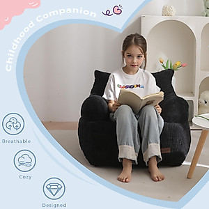 MAXYOYO Kids Bean Bag Chair, Stuffed Toddler Bean Bag Sofa with Filler Bean Bag Chair for Boys and Girls, Lazy Sofa with Pocket Floor Chair for Gaming, Reading, Black