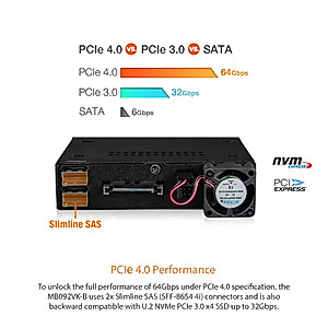 ICY DOCK Rugged 2 Bay 2.5” U.2/U.3 NVMe SSD(7mm) PCIe 4.0 Mobile Rack for External 3.5” Drive Bay | ToughArmor MB092VK-B