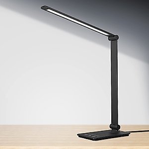 Starkitchen Desk Lamp with USB Charging Port Folding Office Lamp Touch Control 5 Kinds of Lighting Modes Can be Timed (Black)