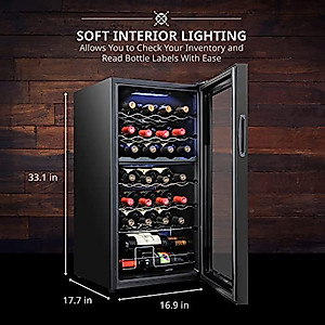 Ivation 28 Bottle Compressor Wine Cooler Refrigerator w/Lock | Large Freestanding Wine Cellar For Red, White, Champagne or Sparkling Wine | 41f-64f Digital Temperature Control Fridge Glass Door Black
