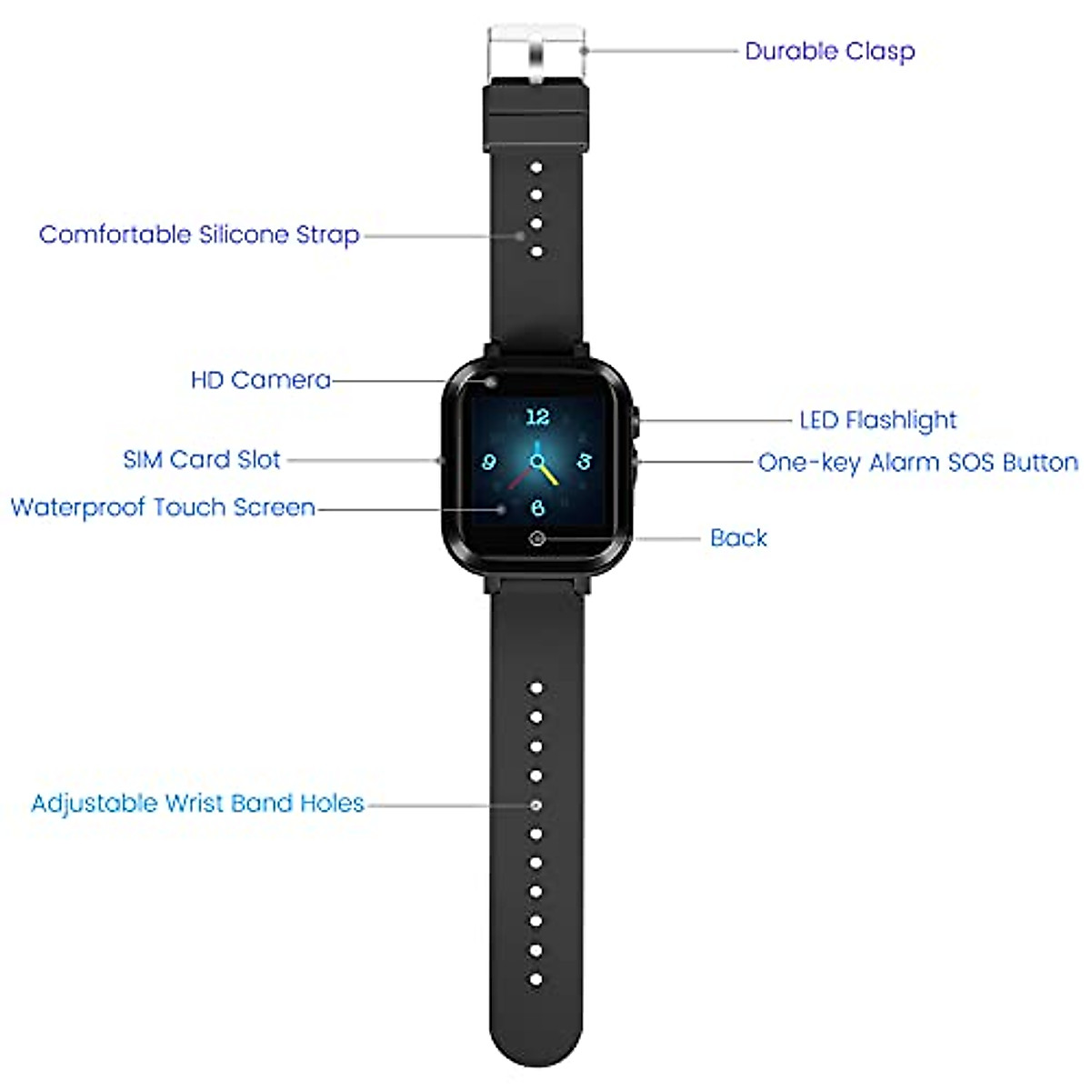 Kids Smart Watch Phone 4G Network WiFi GPS Tracker Children Smartwatch with Two-Way Call Camera SOS Anti-Lost IP67 Waterproof Touch Screen Watch Gift for Boys Girls Birthday Christmas Xmas (Black)