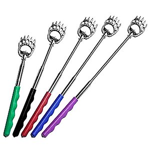 5 Pack Telescoping Back Scratcher - Extendable Telescope Back Scratchers - Bear Claw Metal Telescopic Backscratcher Eliminating Back Itching in Black, Blue, Green, Purple, Red color