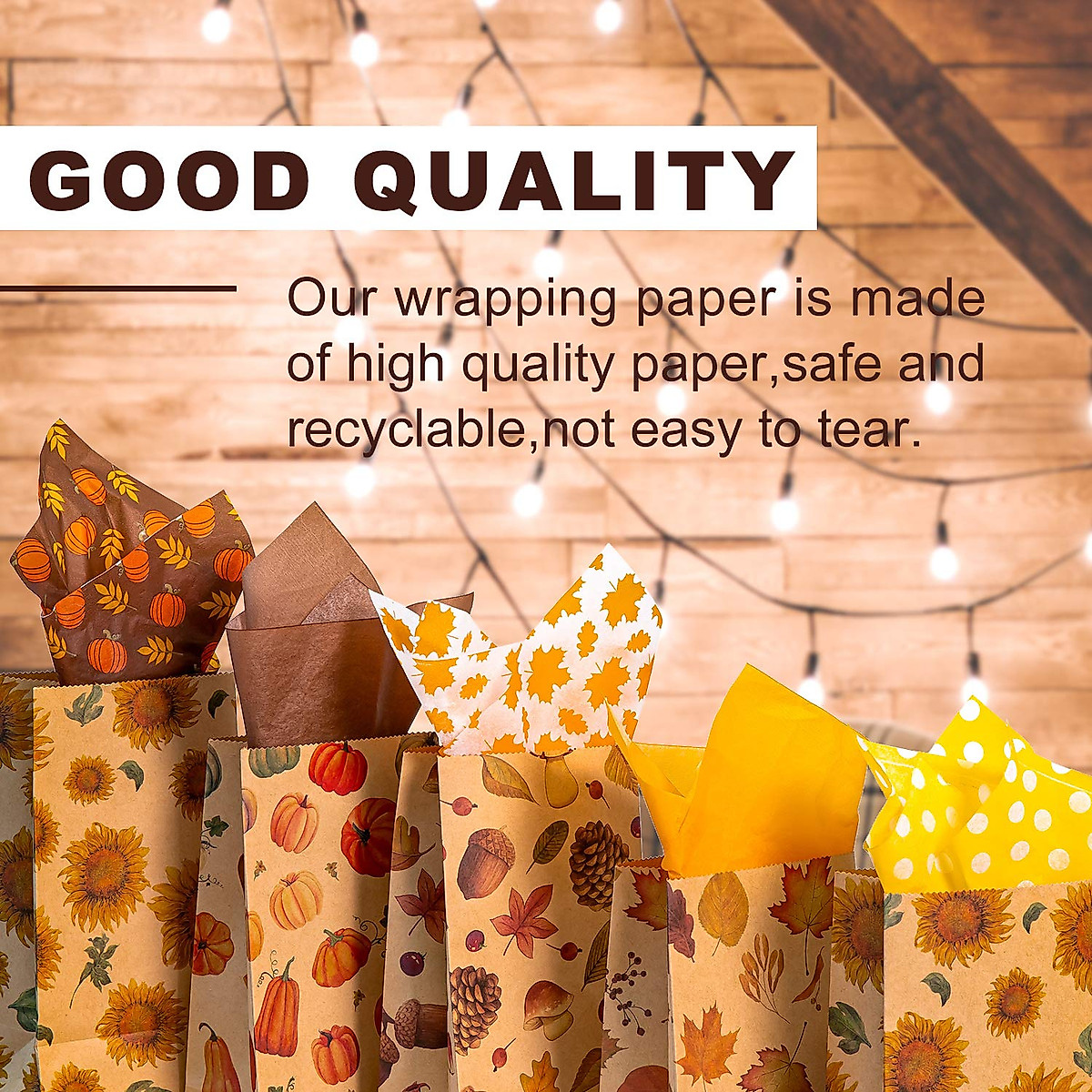 Whaline 90 Sheet Fall Thanksgiving Tissue Paper Autumn Pumpkin Maple Leaves Wrapping Paper Art Paper Crafts for Halloween Harvest Birthday Wedding Party Gift Bag Festival Pompom Confetti (6 Designs)