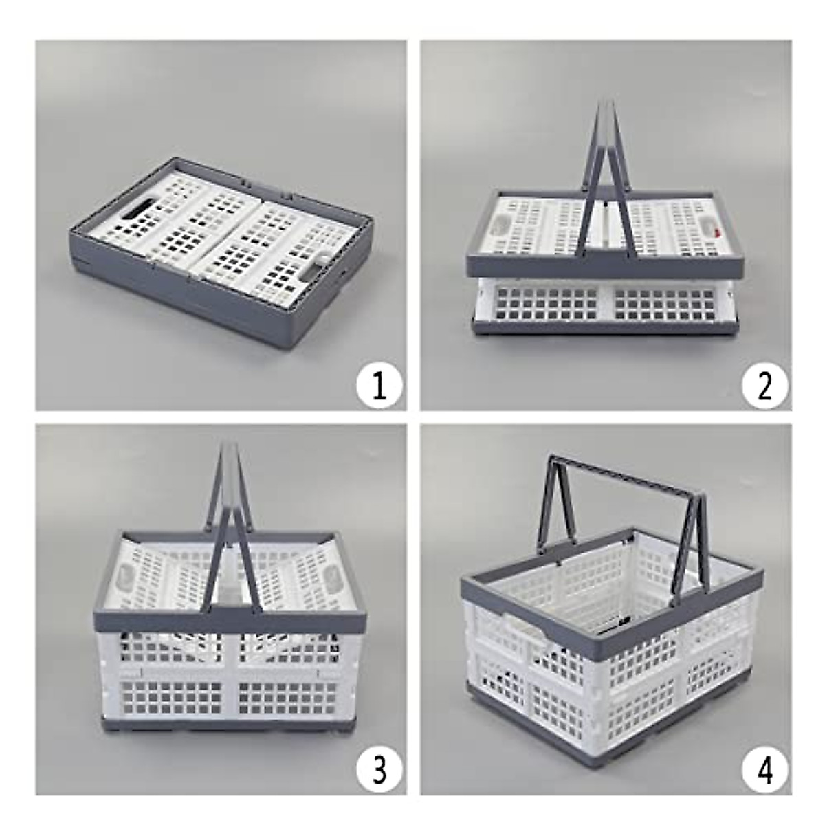 Wekioger 16 Quart Plastic Collapsible Crate with Handle, Folding Shopping Storage Basket, 2 Packs