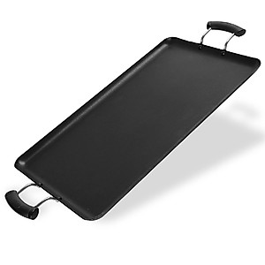 Alpine Cuisine Aluminum Griddle Pan 19x11in | Nonstick Coating & Heat Resistant | Gas Stove Griddle for Cookware with Double Handle - Ideal for BBQ & Serving Pancakes, Hand Wash - Gray