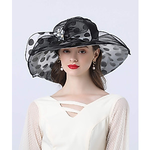 ORIDOOR Women’s Organza Church Tea Party Wedding Fascinator Hat UV-Anti Wide Brim Sun Hats Hat A4-Black …