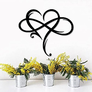 AOOLVY Infinity Heart Wall Decor, Unique Infinity Heart Metal Art Wall Decor Love Sign Steel Wall Plaques Bedroom Ornaments for Home Wedding Decor, Room Living Room Decoration (Black, 23.6x20.6inch)