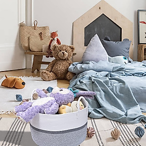 RITHLELA Cotton Rope Basket, Blanket Basket Living Room, Soft & comfortable Woven Laundry Basket, Storage for Kids/Dog Toys, Laundry, Towel, Shoes, Pillow