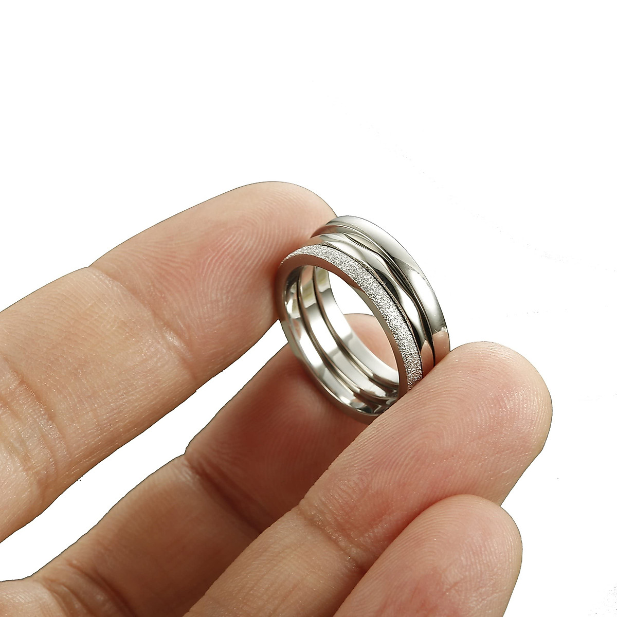 JOERICA 3Pcs 2mm Stainless Steel Women's Stackable Eternity Ring Band Engagement Wedding Ring Set 4-9 (Stainless-Steel, Silver Tone, 7)