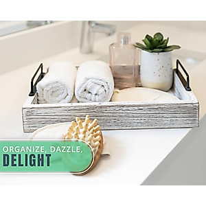 Rustic Wooden Serving Trays with Handle - Set of 2 - Large and Small Nesting Multipurpose Trays - for Breakfast, Coffee Table/Butler & More - Rustic White