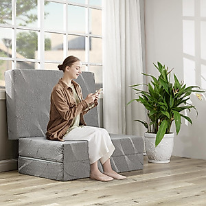 Turnkey Sleep Folding Mattress 4 Inch Twin Foldable Memory Foam Trifold Mattress Topper with Washable Breathable Cover 75" x 38" x 4"