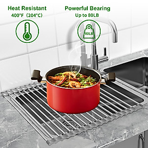 Liangmall Dish Drying Rack Expandable Up to 23.6", Roll Up Over The Sink Dish Drying Rack, Extra Large Stainless Steel Multipurpose Kitchen Sink Drainer - 23.6"(L) x 15.7"(W)