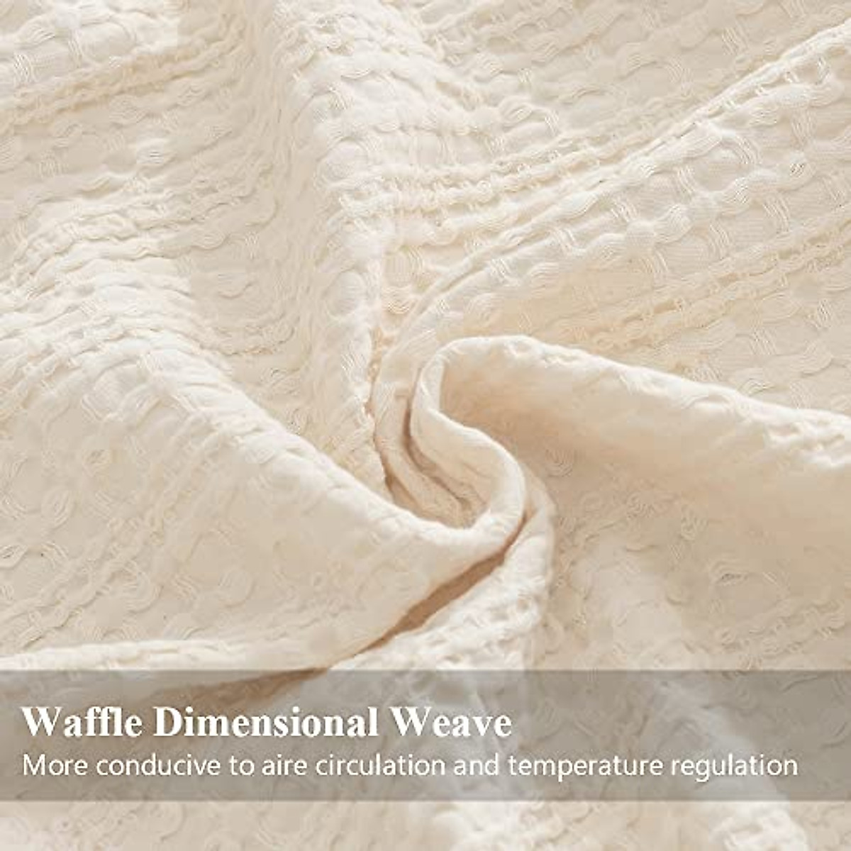Simple&Opulence 100% Cotton Throw Blanket for Couch, Bed, Waffle Weave Cable Knit Blanket with Tassels, Soft Lightweight Pre-Washed Breathable Cozy Blanket Farmhouse Decoration for All-Season (White)