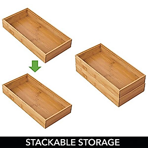 mDesign Wooden Bamboo Drawer Organizer for Office - 12" Long Stackable Storage Box Tray for Desk Drawers/Cabinet - Junk Drawer and Accessories Organization - Echo Collection - 4 Pack - Natural Wood