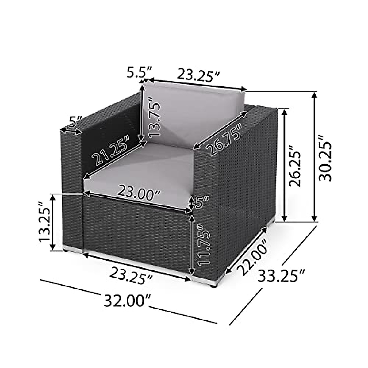 Christopher Knight Home Murano Outdoor Wicker Club Chair with Water Resistant Cushions, 2-Pcs Set, Grey / Silver