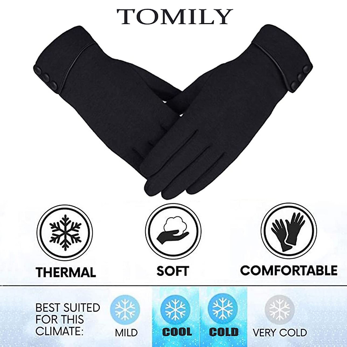 Tomily Womens Touch Screen Phone Fleece Windproof Gloves Winter Warm Wear (Black)