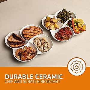 Bruntmor 8.5 inch Ceramic 4-Section Stackable Serving Tray in White, Set of 2 Appetizer, Snack, Dessert Platters | Reusable, Perfect for Dinner Party, BPA-Free, Oven and Dishwasher Safe