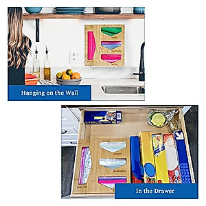 BAEONY Ziplock Bag Storage Organizer, Bamboo Ziplock Bag Organizer and Baggie Organizer for Kitchen Drawer, Compatible with Gallon, Quart, Sandwich & Snack Variety Size Bags