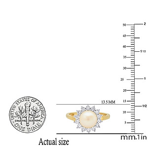 Dazzlingrock Collection 8 MM Round White Freshwater Pearl & White Diamond Illusion Engagement Ring for Women in 10K Yellow Gold, Size 6