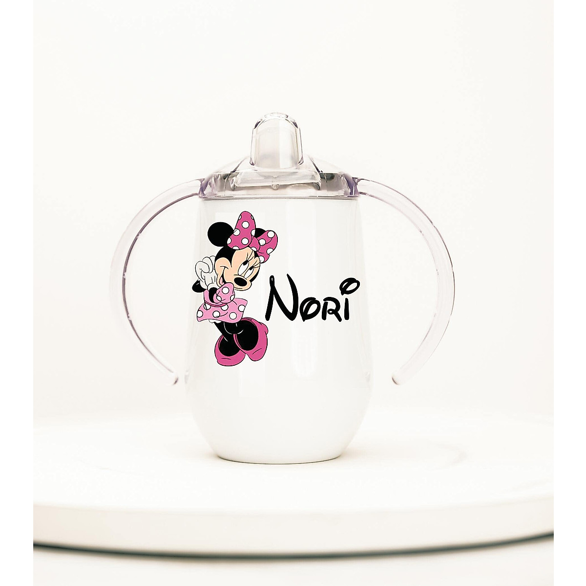 Personalized Insulated Stainless Steel Sippy Cup, Any Name or Text, Minnie Mouse, 10oz, BPA Free, Pink, Sippy cup for toddlers, Sippy cup for baby