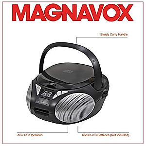 Magnavox MD6924 Portable Top Loading CD Boombox with AM/FM Stereo Radio in Black | CD-R/CD-RW Compatible | LED Display | AUX Port Supported | Programmable CD Player |