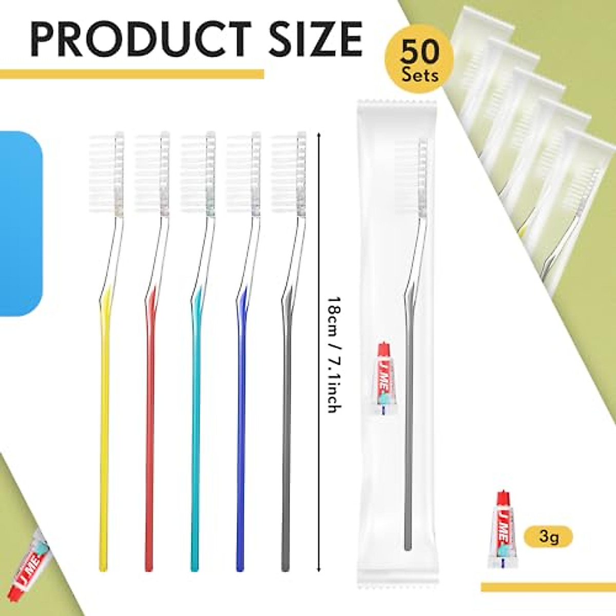 Amyhill 50 Sets Disposable Toothbrushes with Toothpaste Individually Wrapped Toothbrushes and Toothpaste Bulk 5 Colors Soft Bristle Tooth Brush for Travel Homeless Shelter Hotel Guest Apartment