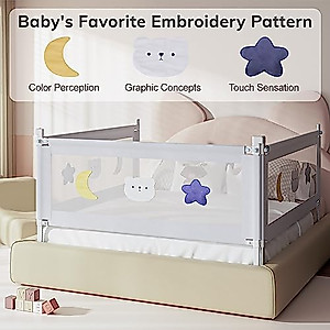 omzer Bed Rail for Toddlers - Baby Bed Guard Rail with Double Child Lock, Safety Bedrail for Children Kids with Pattern, Infants Height Adjustment Guardrail for Queen Size Bed - 3 Pack, 78.7x78.7x59”