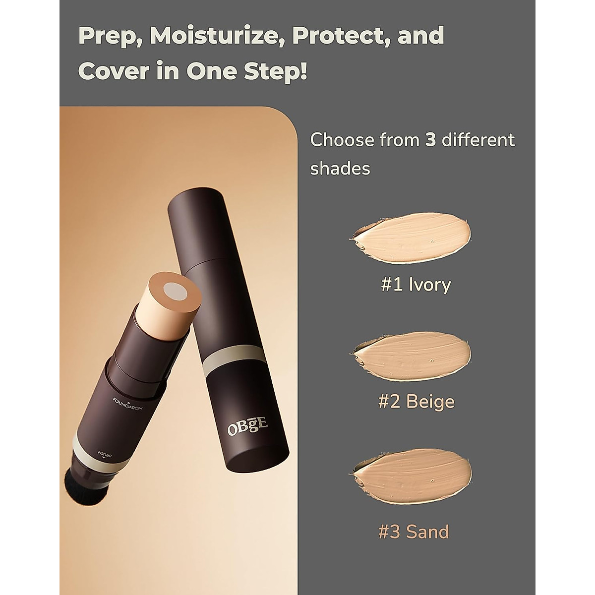 OBgE Natural Cover Foundation #23 (Beige, 0.5oz)- Stick Foundation with Brush for Flawless Skin Tone Correction and Coverage. Long-Lasting Wear for Daily Use.