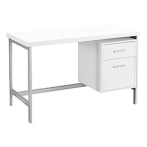 Monarch Specialties Contemporary Laptop Table with Drawer and File Cabinet Home & Office Computer Desk-Metal Legs, 48" L, White-Silver
