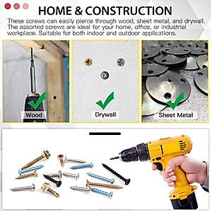 Hilitchi 320Pcs Self Drilling Self Tapping Screws Stainless Steel Zinc Plated Phillips Flat Head Bugle Head Pan Head Wafer Head Screw Assortment Kit for Wood Screws, Sheet Metal Screws, and Drywall
