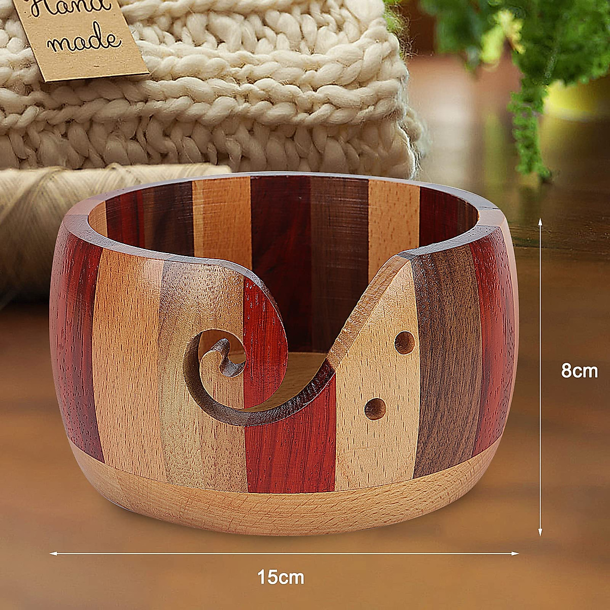 Aeelike Yarn Bowl Wooden Knitting Bowl, Handcrafted Yarn Holder Wooden Yarn Bowls for Knitting, Yarn Ball Storage Organizer Bowl - Knitting Project Bowl with Holes