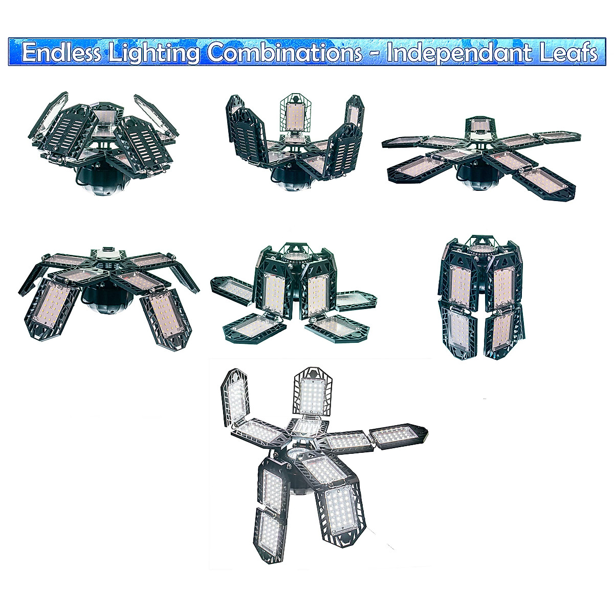 10 LED Leaf Deformable Panel Ceiling Light - 256 LEDs Ultra Bright Adjustable Garage, Workshop, Basement Light - Screws Into Existing Light Bulb Sockets E26/E27 - 150W Pure White 6500K - 10000 Lumens