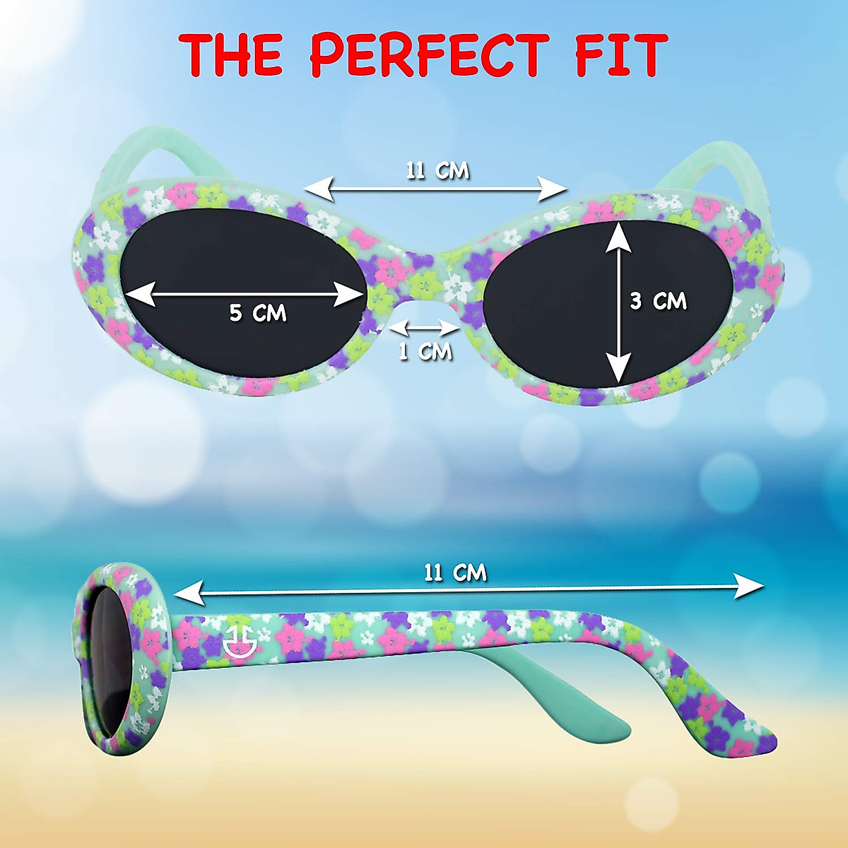 Optix 55 Baby Sunglasses, 100% UV Protection Infants & Toddlers Sunglasses, Smoked Lenses Reduces Glare for Ages 0-12 Month to 3 Years - Rubber Injected Frame with Matching Pouch (Light Blue, smoked)